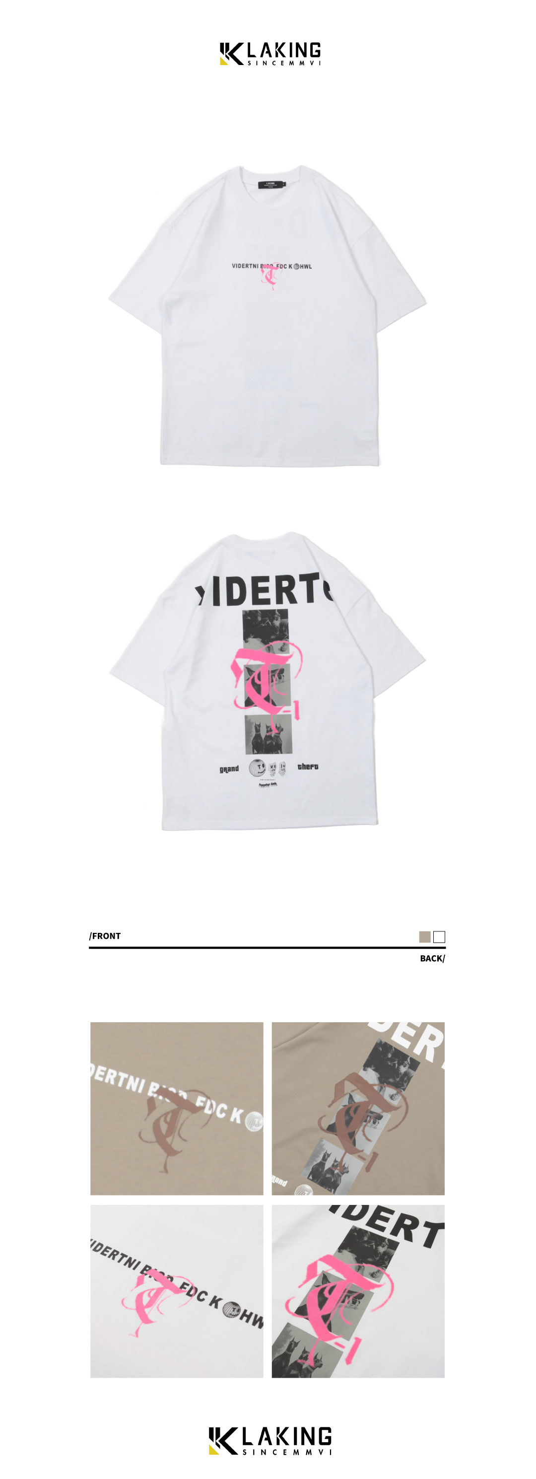 LAKING_撞色噴漆印花背圖短T