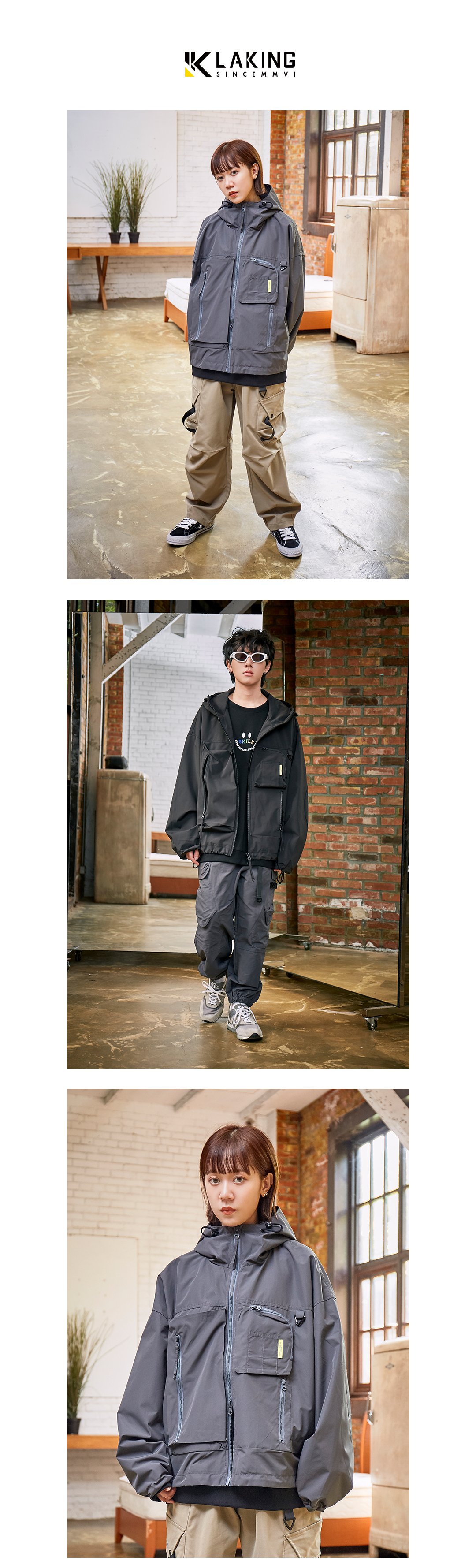 機能連帽多口袋風衣薄外套