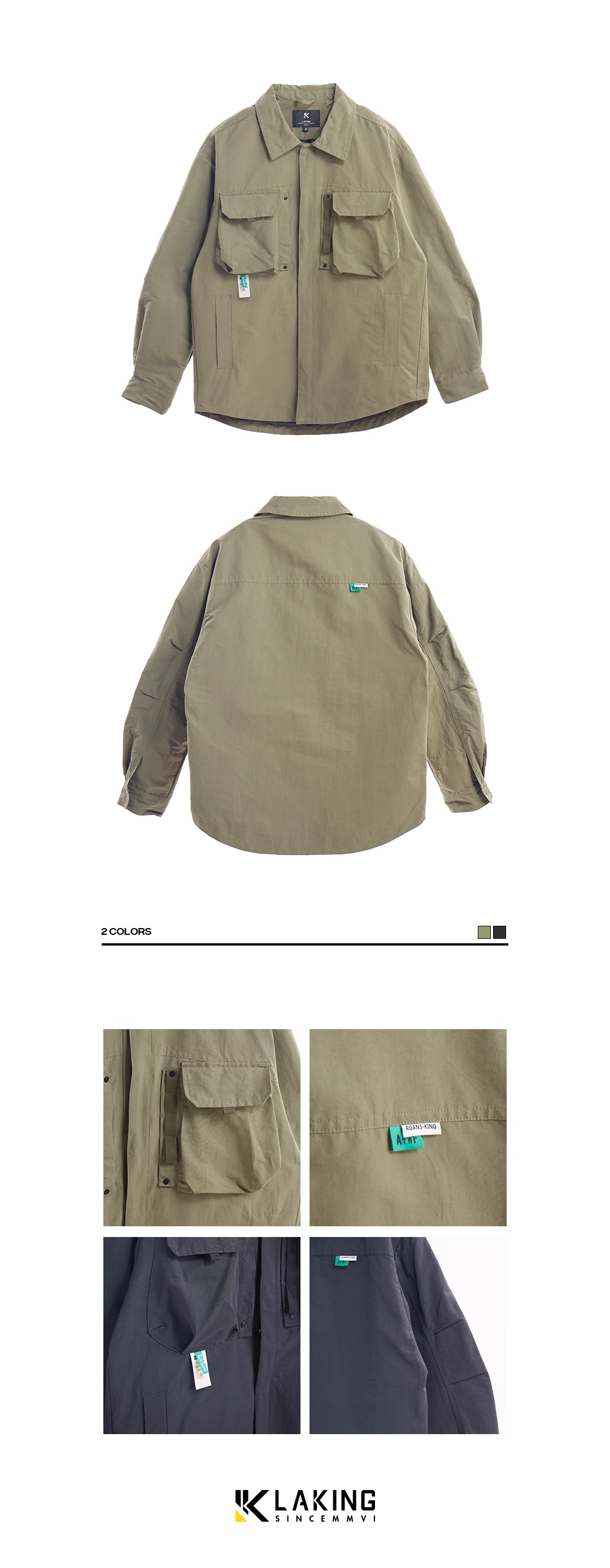 個性素色雙口袋織帶長襯衫上衣