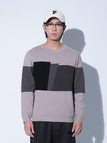 LAKING-撞色合身幾何針織長T