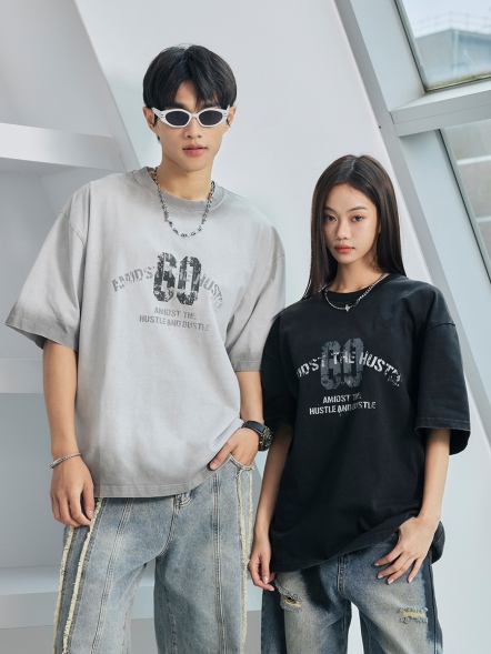 美式斑駁英文GO水洗短T